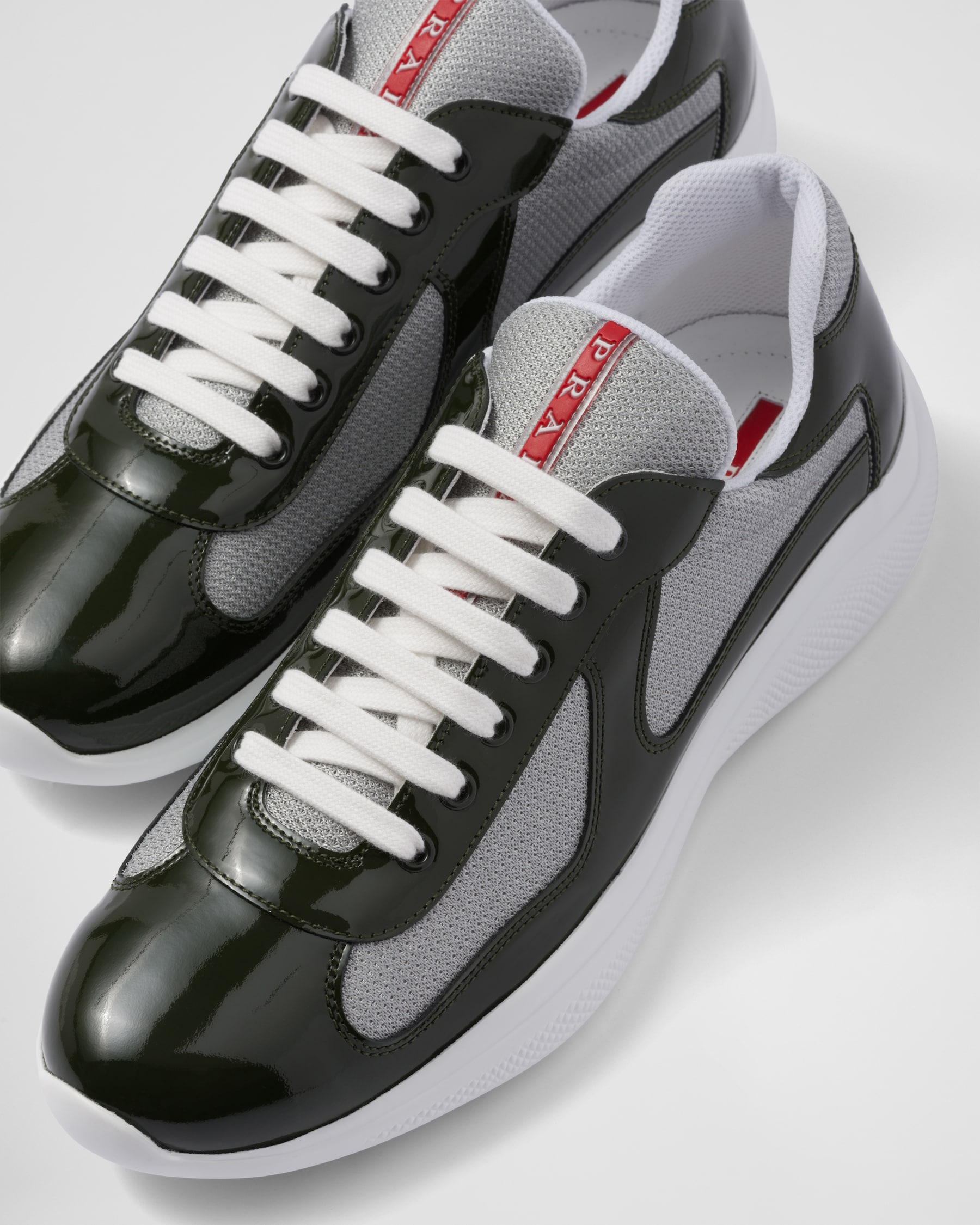 Forest Green/silver Prada America's Cup Patent Leather And Bike Fabric Sneakers | PRADA