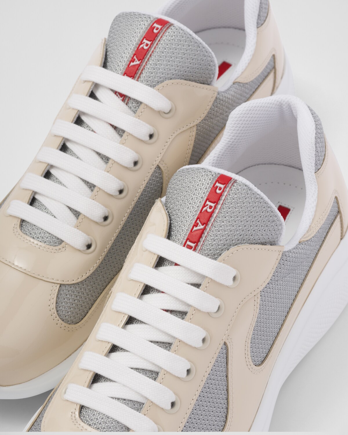 Ivory/silver Prada America's Cup Patent Leather And Bike Fabric Sneakers | PRADA