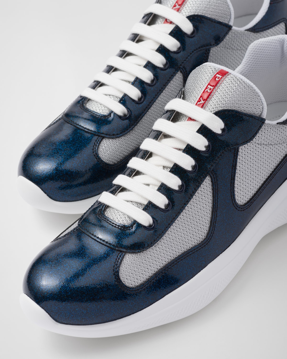 Light Blue Prada America's Cup Patent Leather And Bike Fabric Sneakers | PRADA