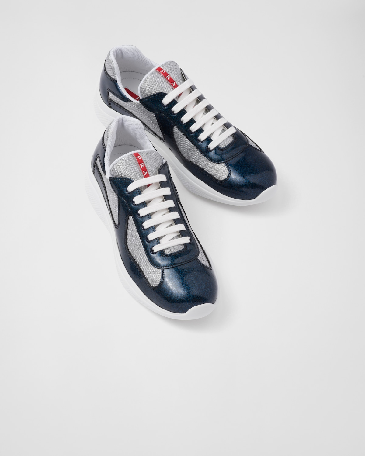 Hellblau Prada America’s Cup Sneaker Aus Lackleder Und Bike-gewebe | PRADA