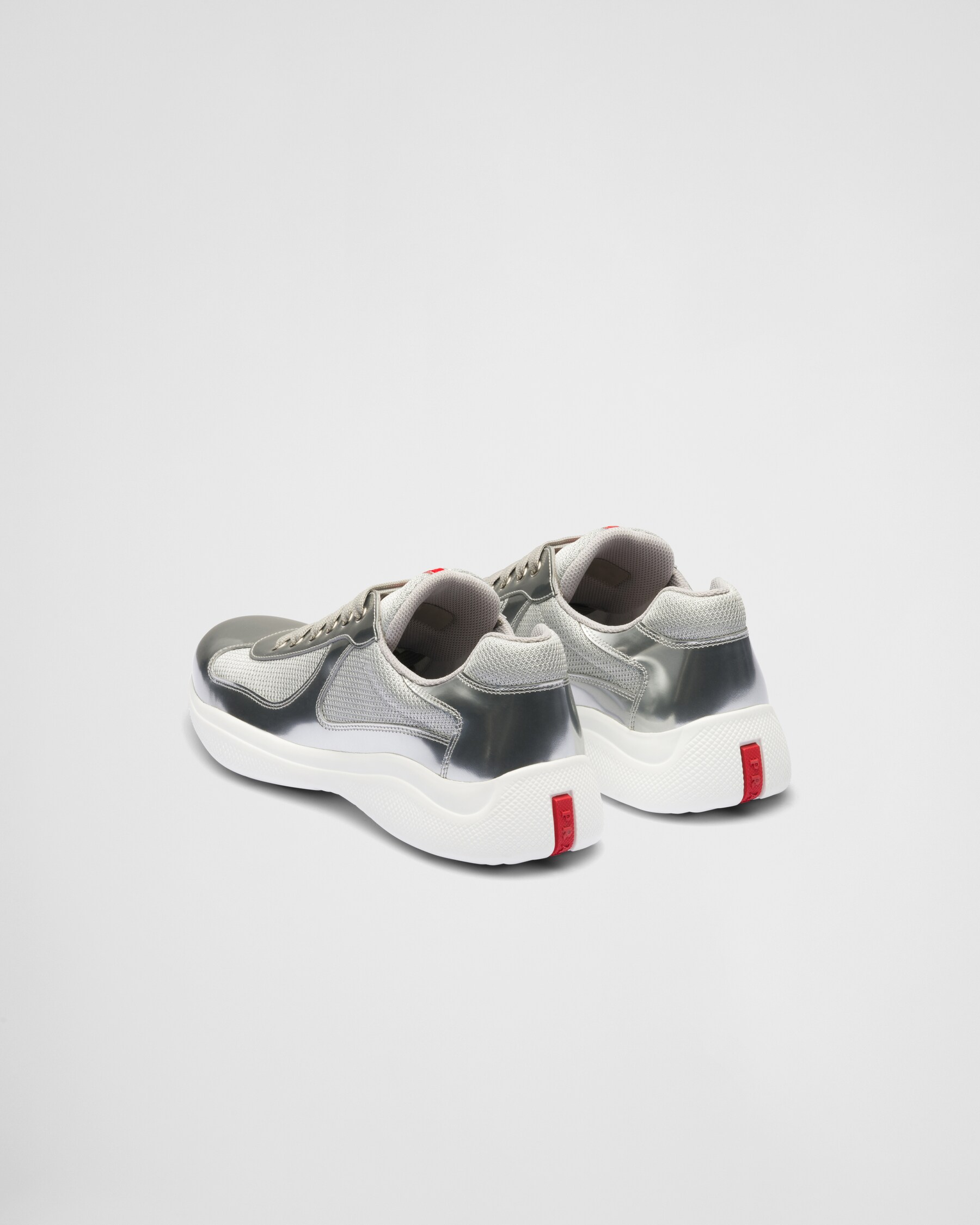 Silver Prada America's Cup Metallic Leather And Bike Fabric Sneakers ...