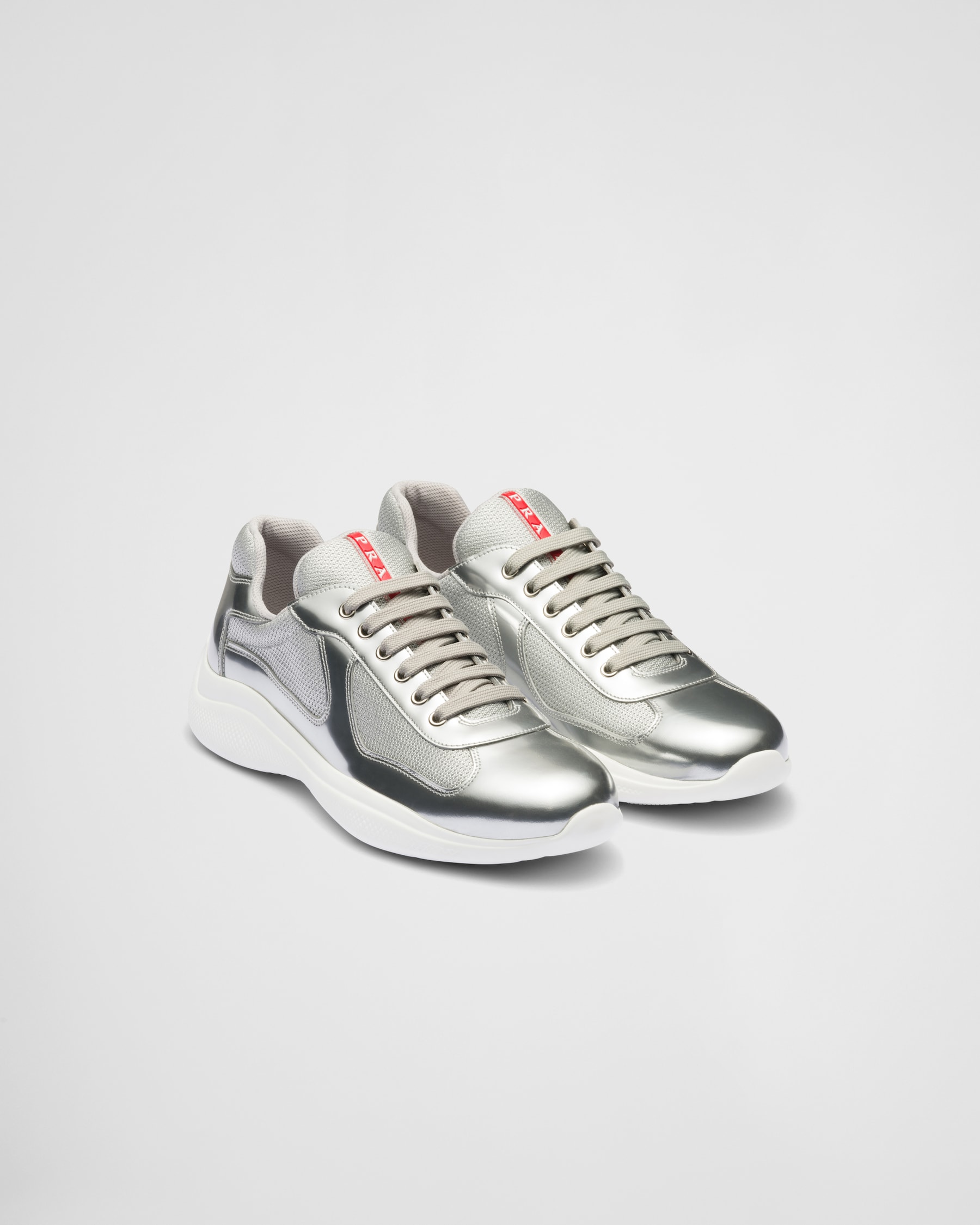 Silver Prada America's Cup Metallic Leather And Bike Fabric Sneakers ...