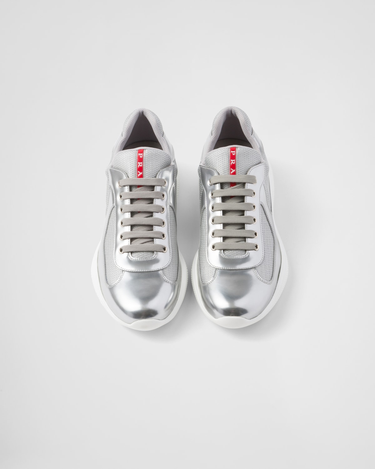 Silver Prada America's Cup Metallic Leather And Bike Fabric Sneakers ...