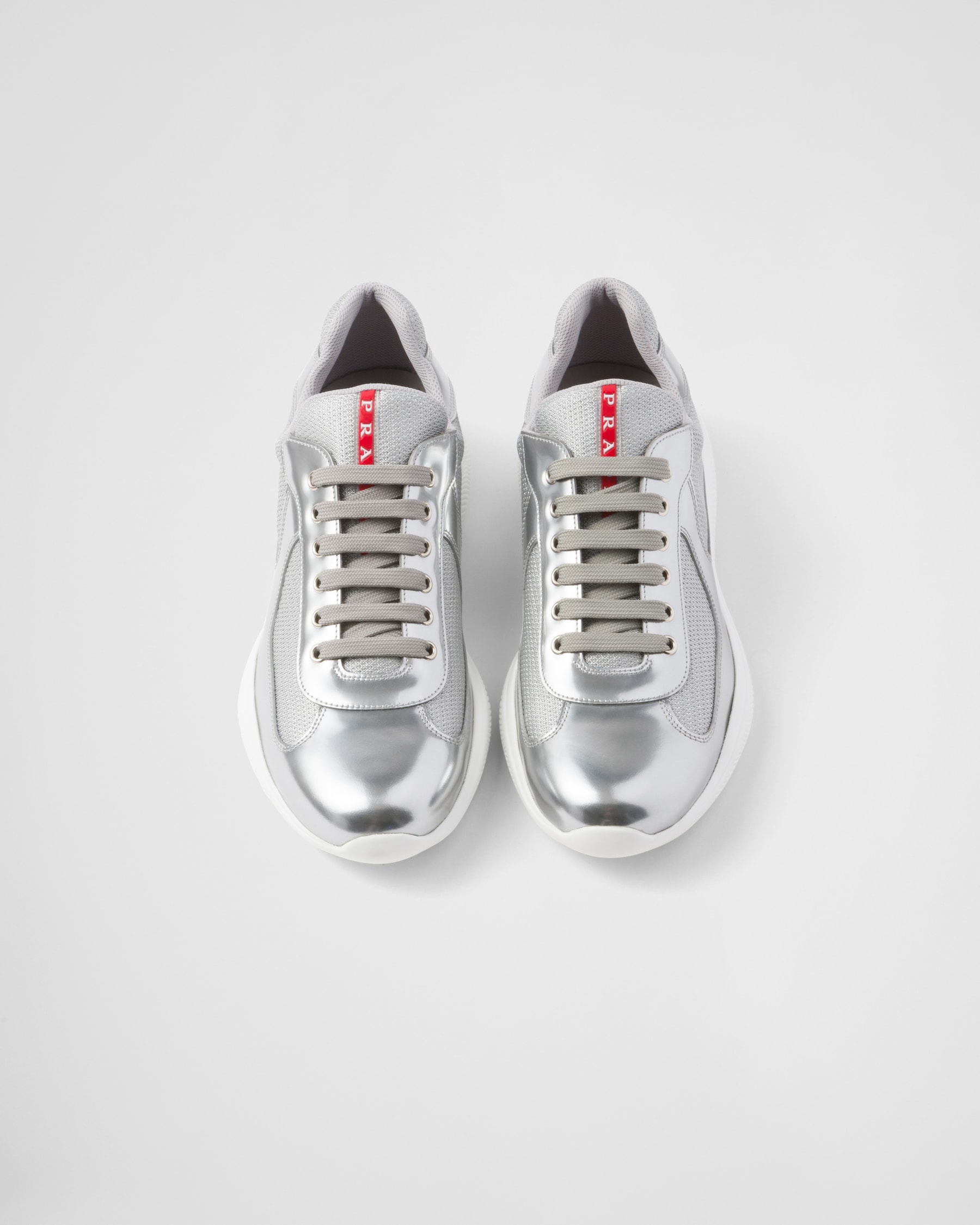 Silver Prada America's Cup Metallic Leather And Bike Fabric Sneakers ...
