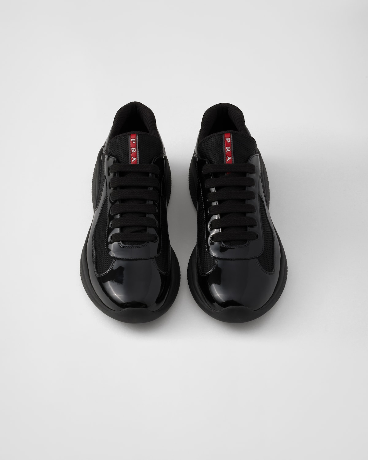 黑色 Prada America’s Cup漆面皮革和织物面料运动鞋 | PRADA - 中国