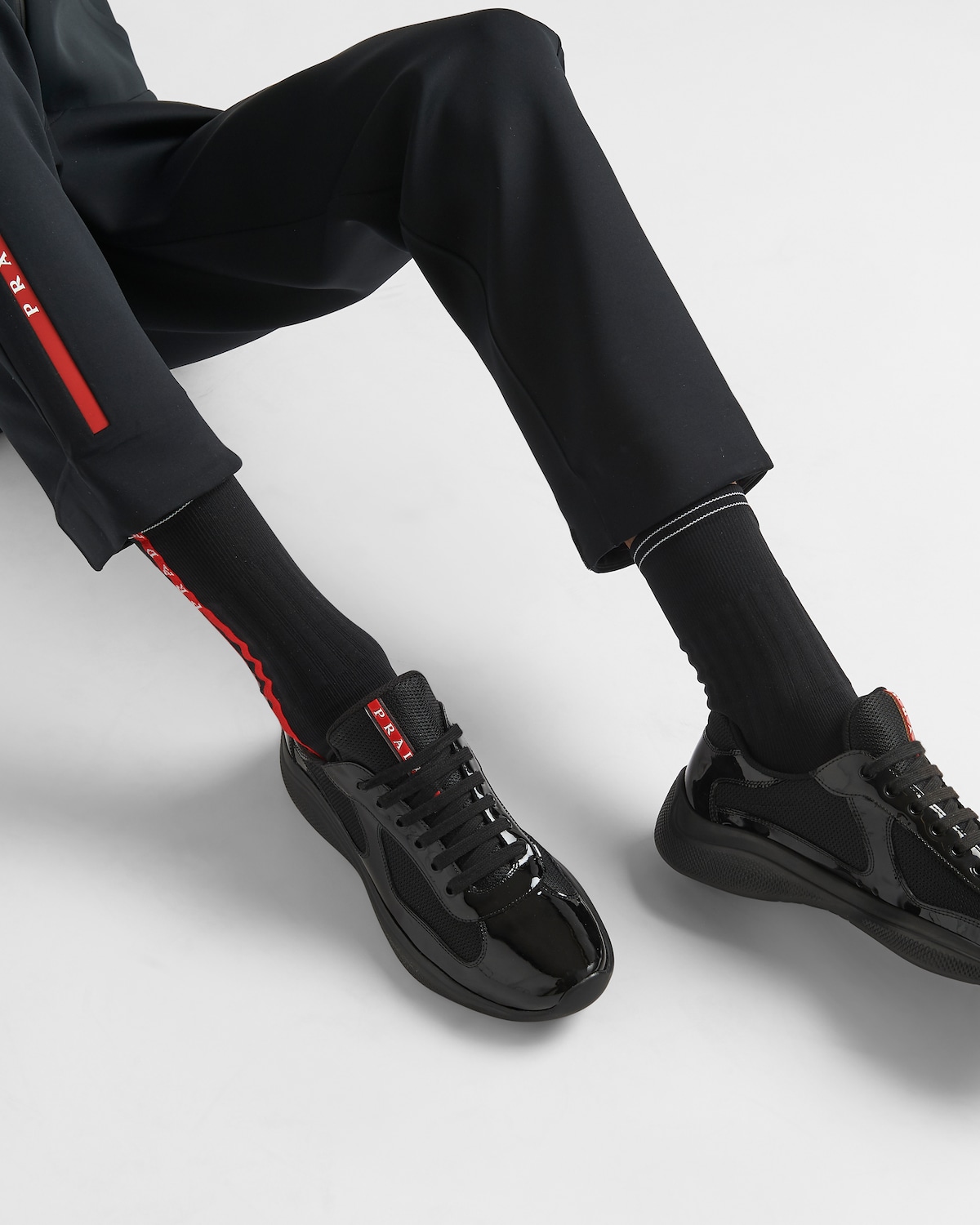 Black Patent Leather And Technical Fabric Prada America's Cup Sneakers ...