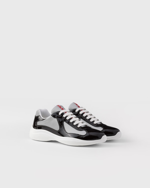 Ebony/silver Patent Leather And Technical Fabric Prada America's Cup Sneakers | PRADA