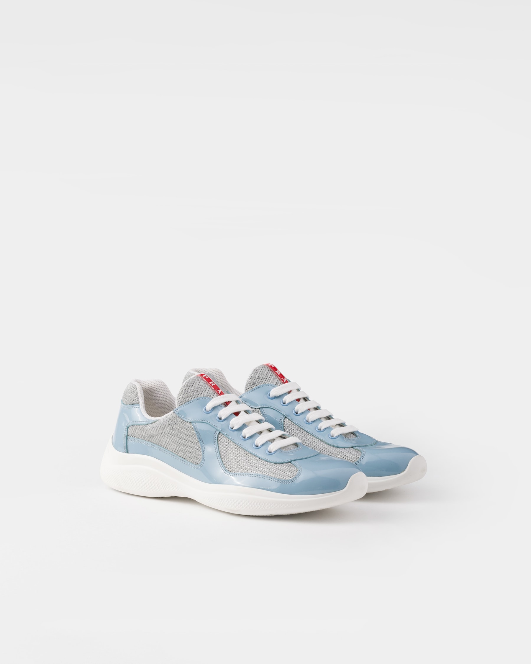 Silver/celeste Patent Leather And Technical Fabric Prada America's Cup Sneakers | PRADA