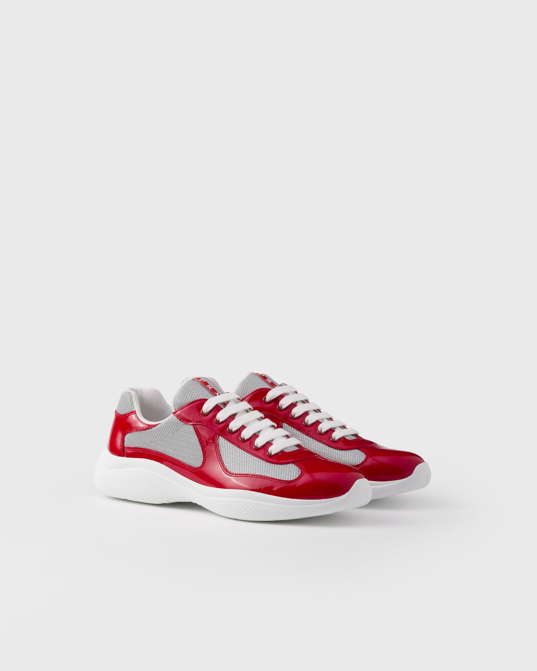 Red/silver Patent Leather And Technical Fabric Prada America's Cup Sneakers | PRADA