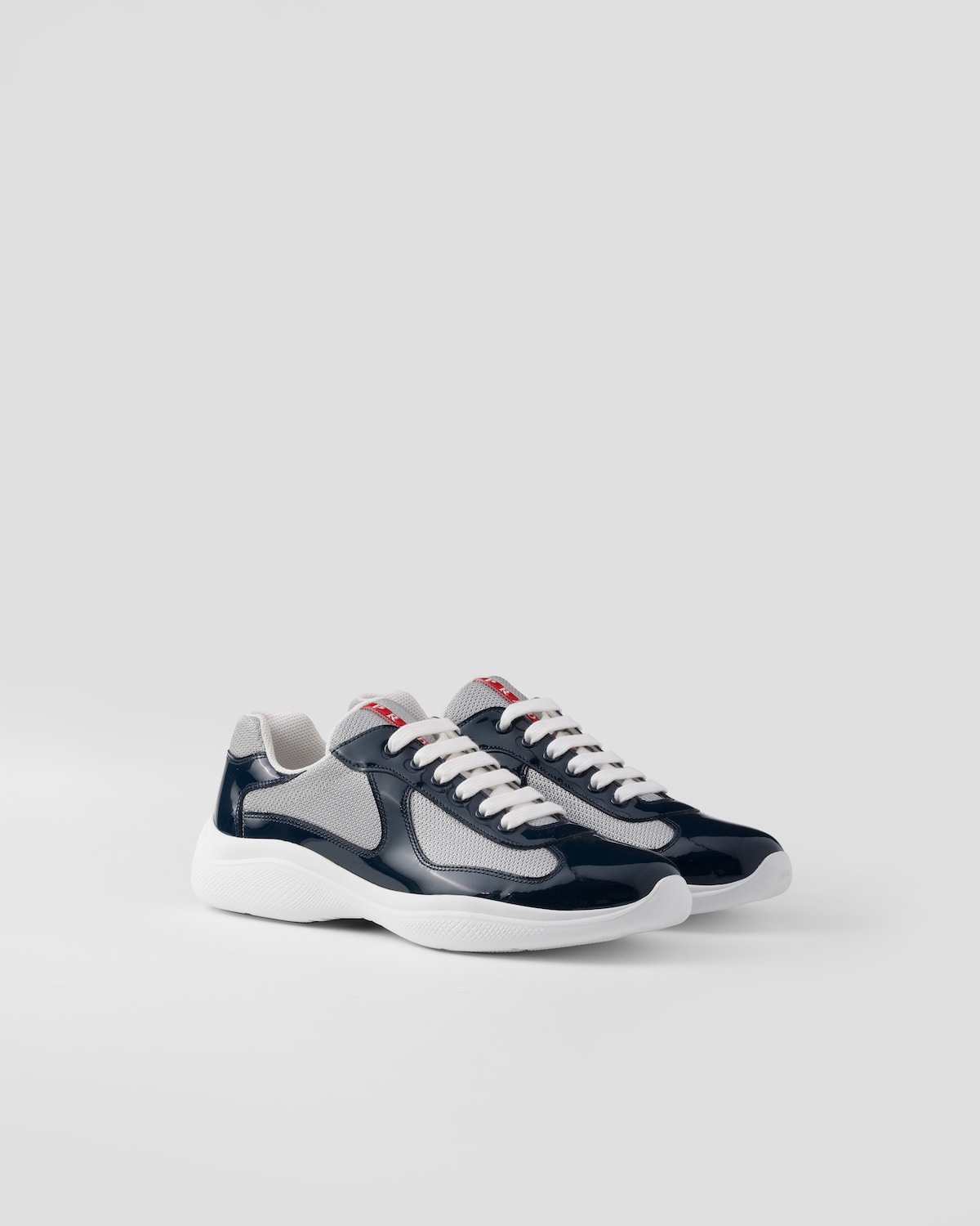 Royal Blue/silver Patent Leather And Technical Fabric Prada America's Cup Sneakers | PRADA