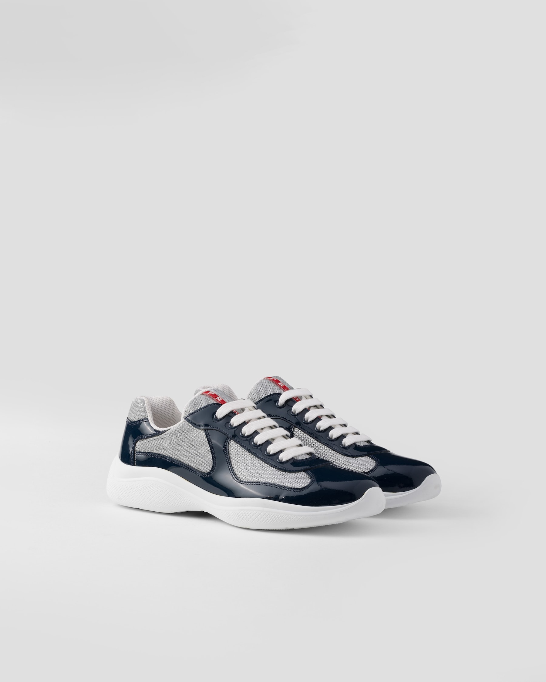 Royal Blue/silver Patent Leather And Technical Fabric Prada America's Cup Sneakers | PRADA