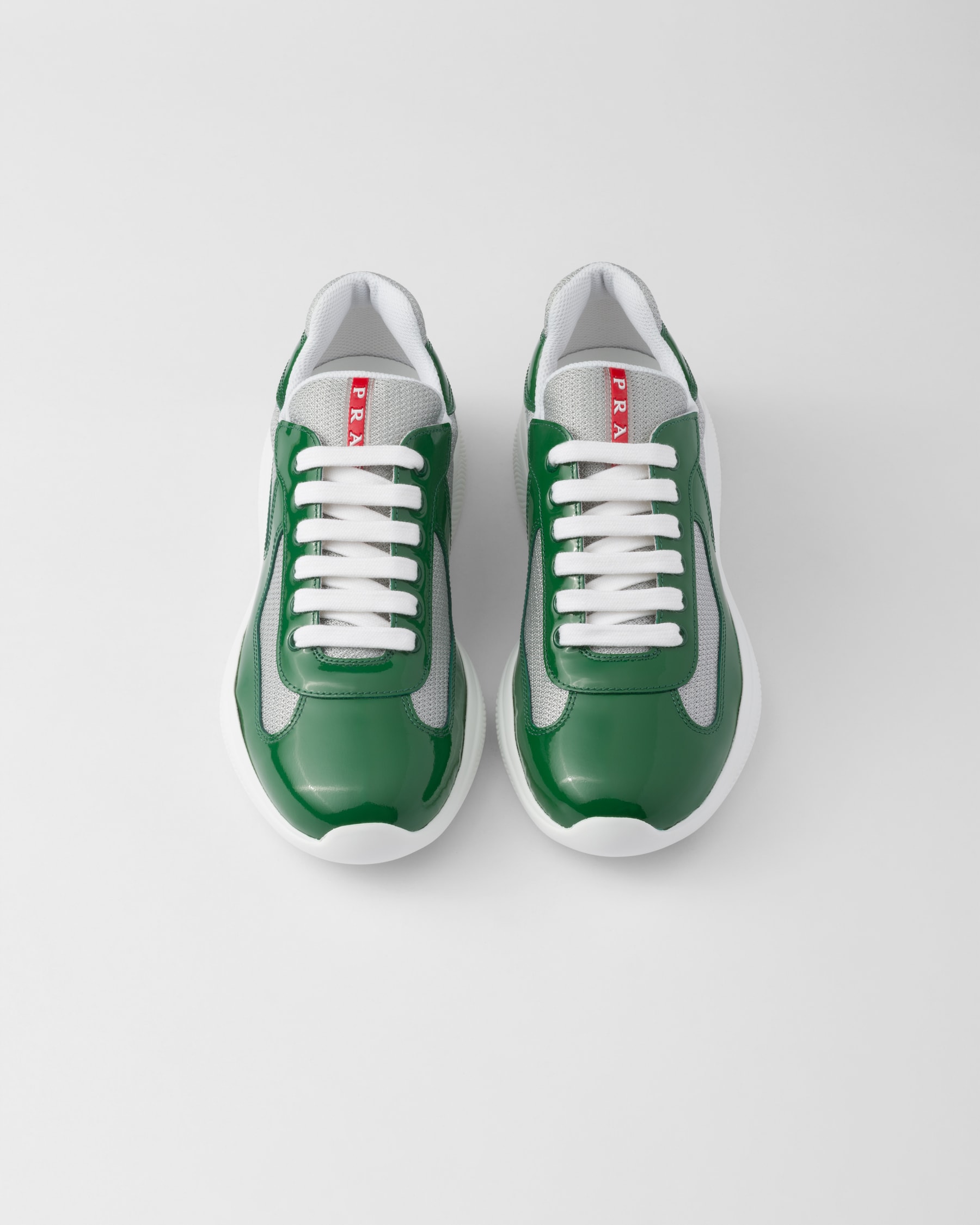 Green / Silver Patent Leather And Technical Fabric Prada America's Cup Sneakers | PRADA