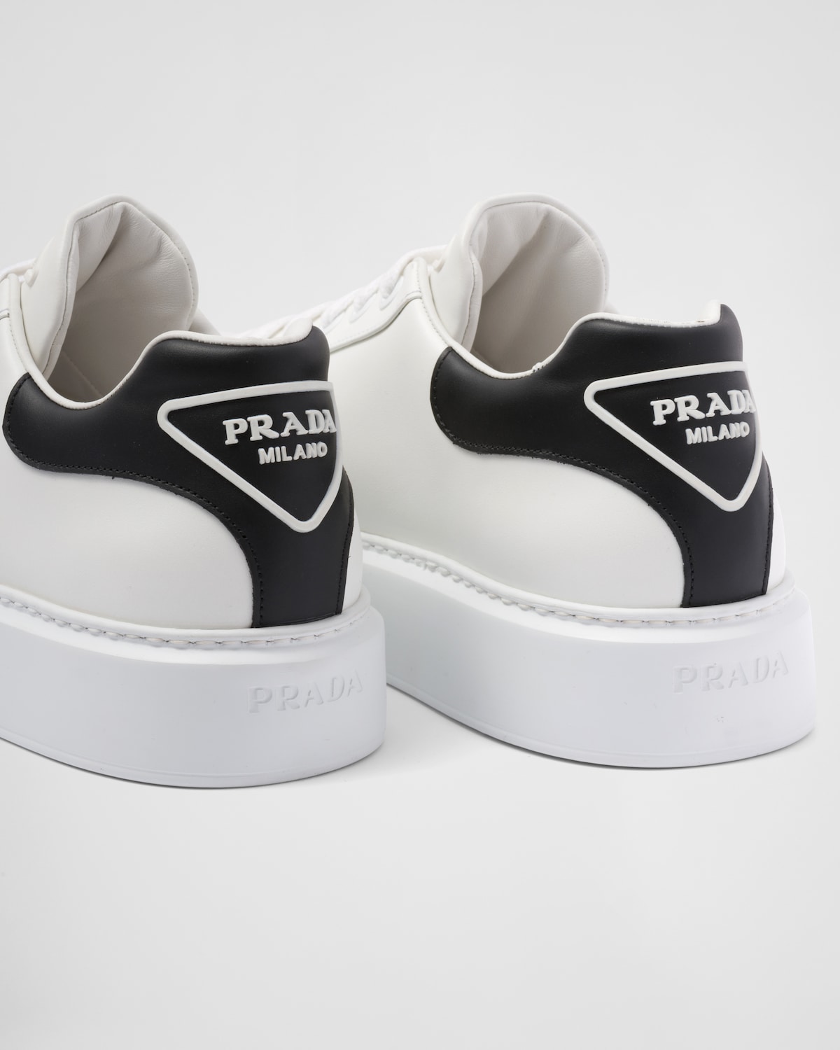 White/black Prada Macro Leather Sneakers | PRADA