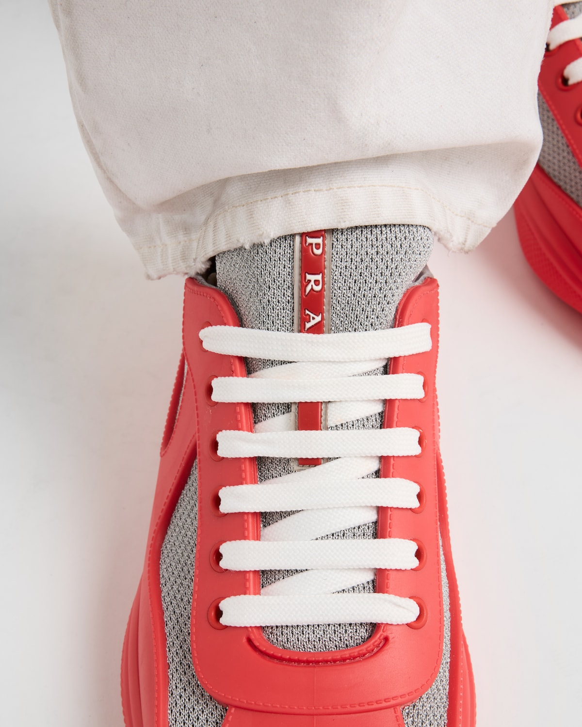 Red Prada America's Cup Soft Rubber And Bike Fabric Sneakers | PRADA