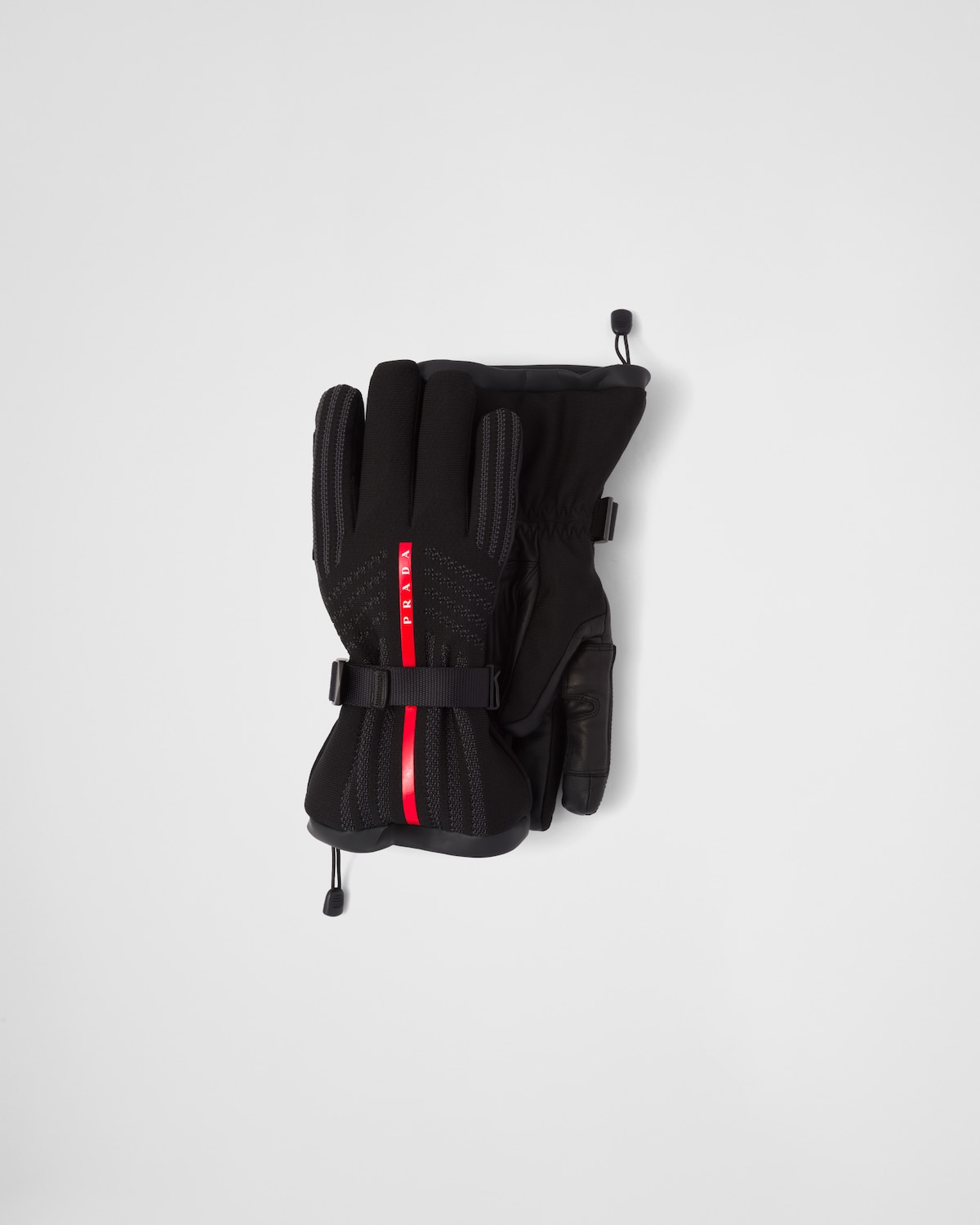 Black Gore-tex, Leather And Knit Ski Gloves | PRADA