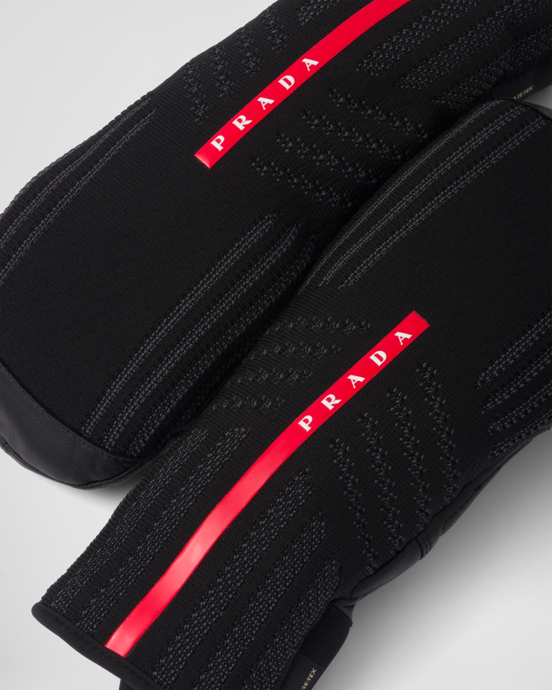 Black Gore-tex, Leather And Knit Ski Mittens | PRADA