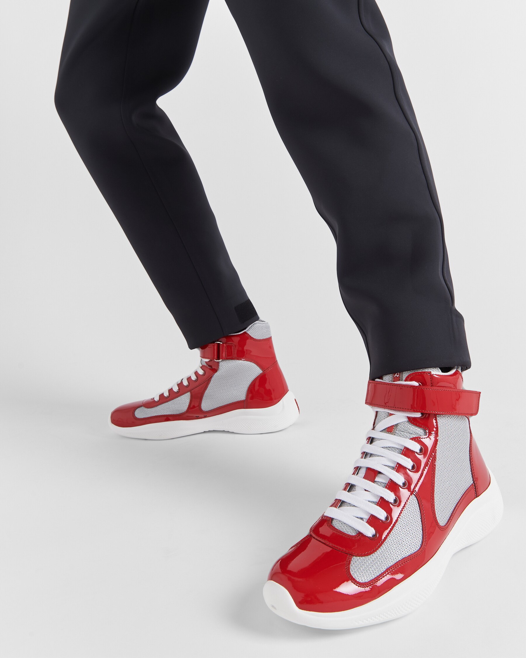Red/silver Prada America’s Cup High-top Sneakers | PRADA