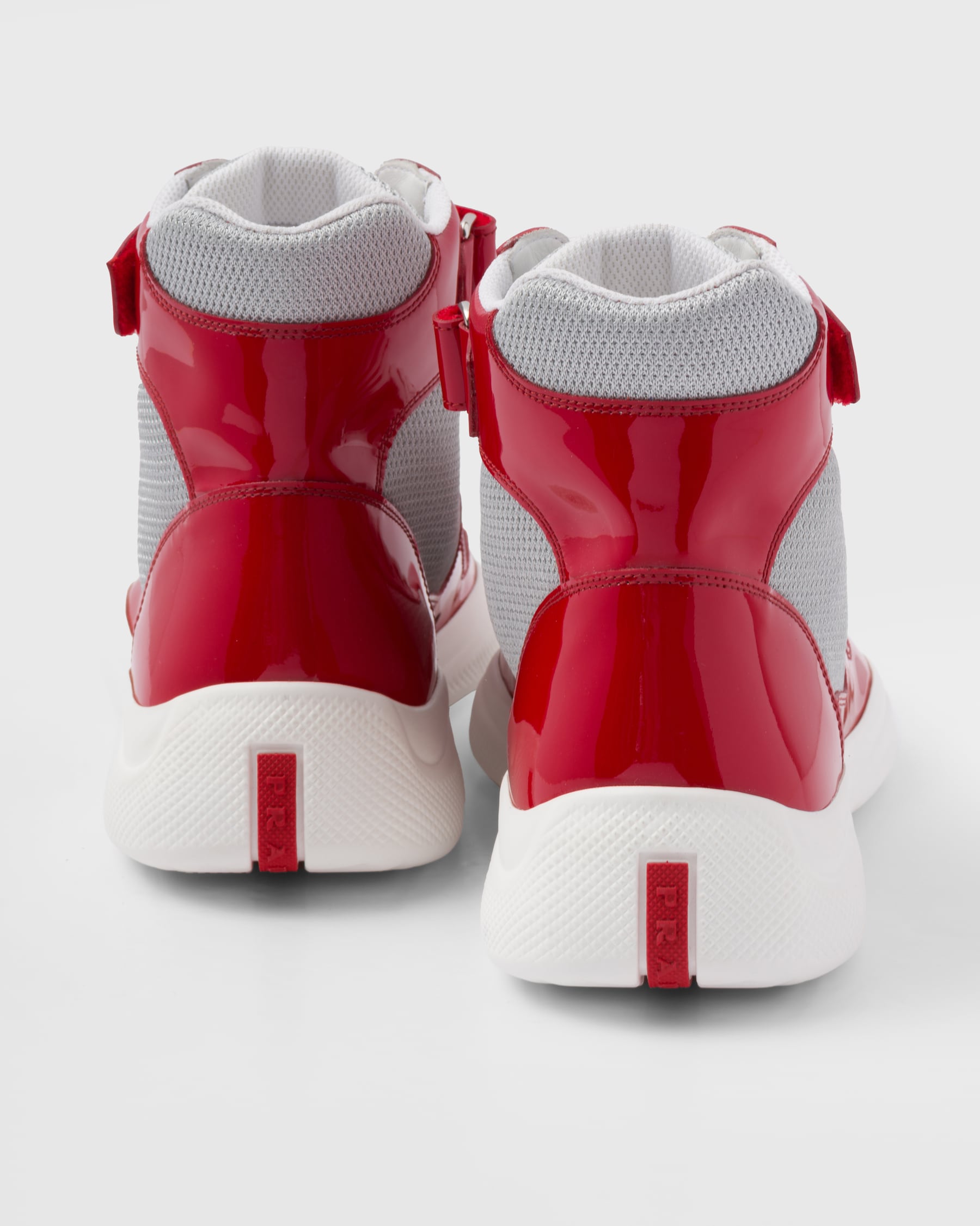 Red/silver Prada America’s Cup High-top Sneakers | PRADA