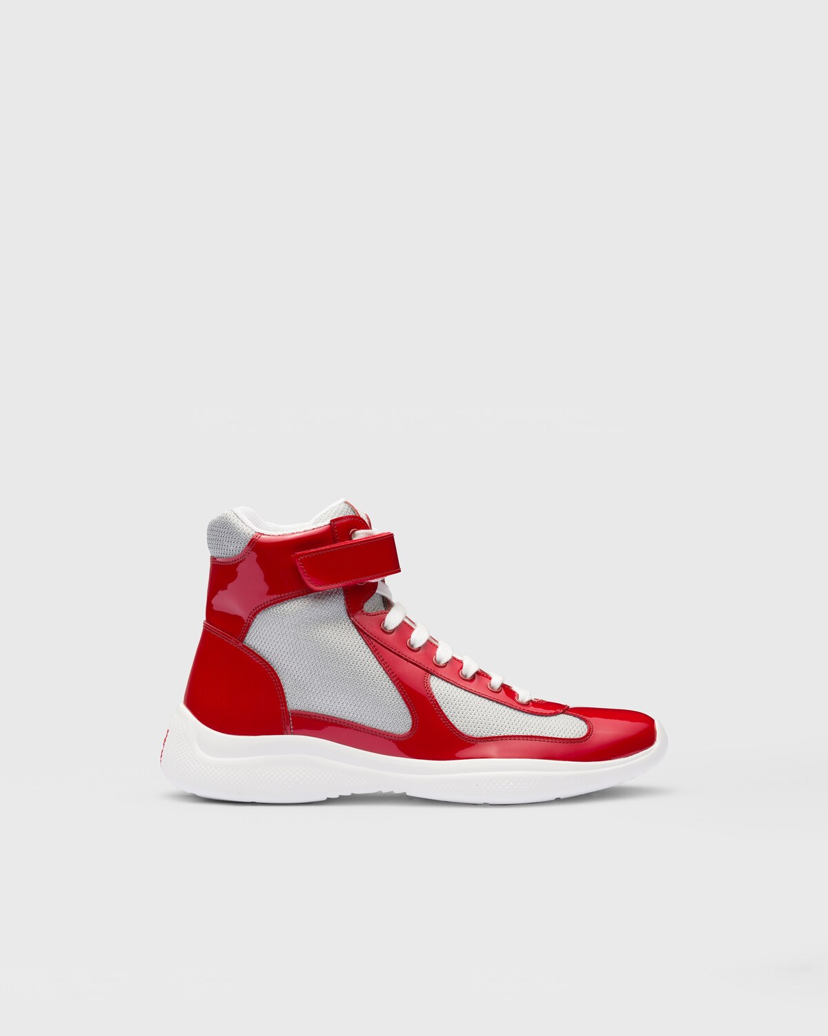 Red/silver Prada America’s Cup High-top Sneakers | PRADA