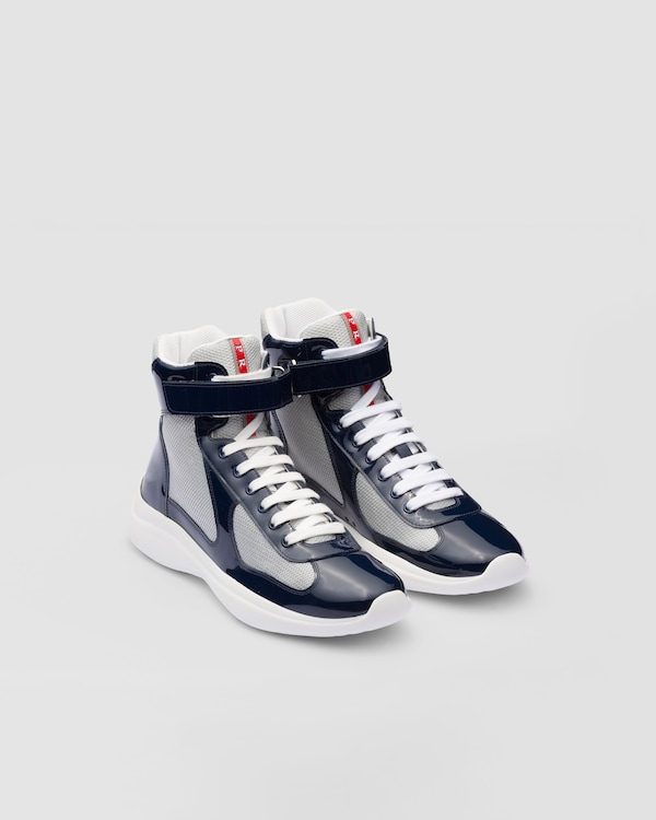 Royal Blue/silver Prada America’s Cup High-top Sneakers | PRADA