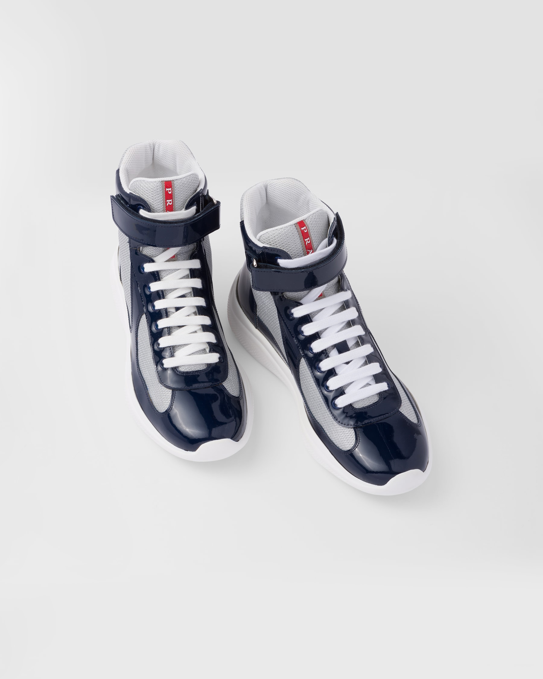 Royal Blue/silver Prada America’s Cup High-top Sneakers | PRADA