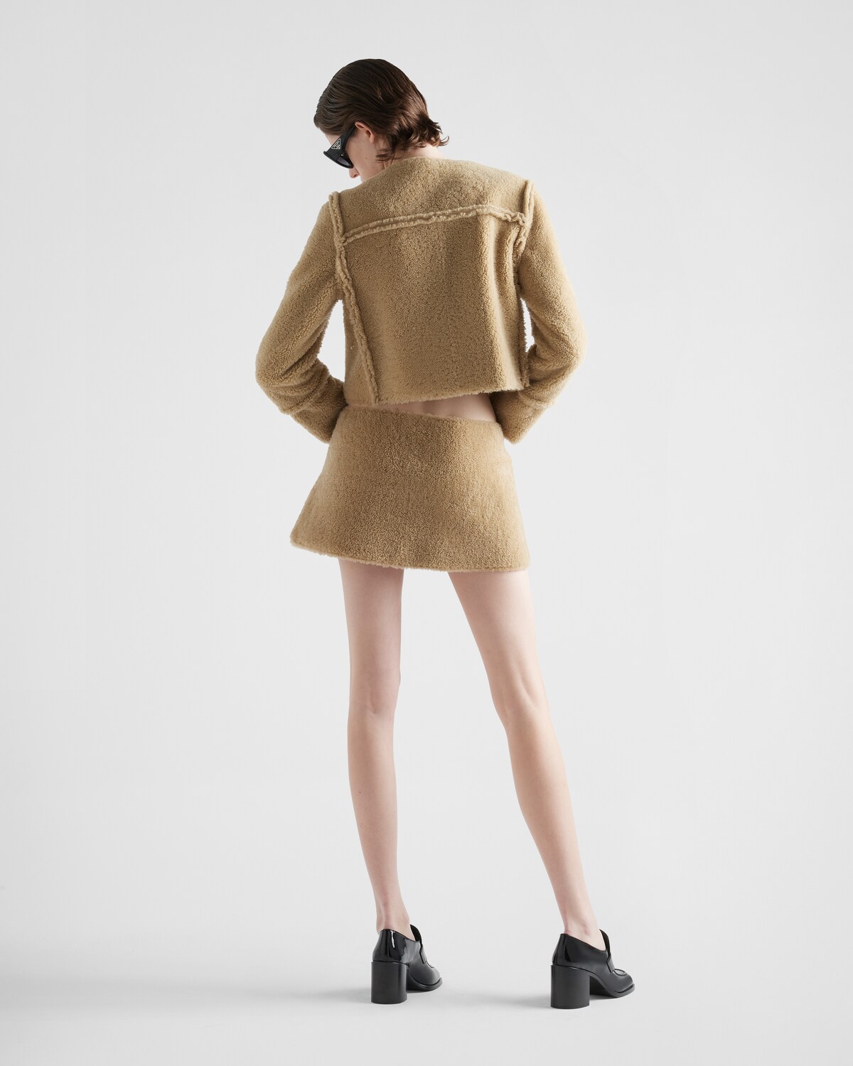 Camel Brown Shearling Skirt | PRADA