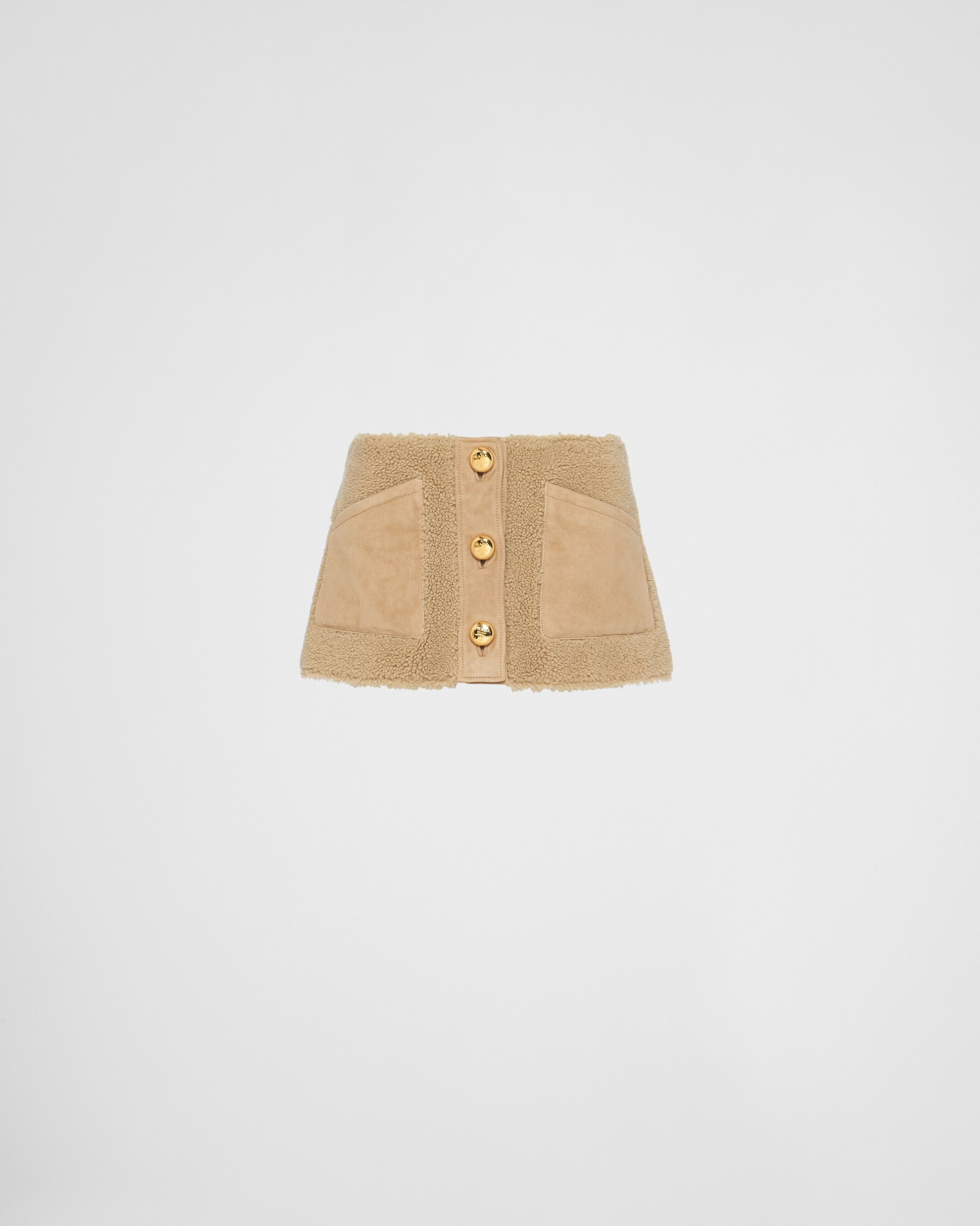 Camel Brown Shearling Skirt | PRADA