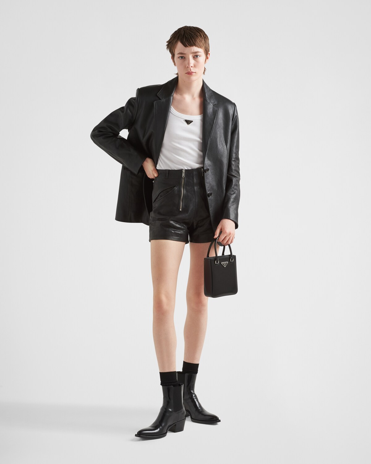 Black Leather Shorts | PRADA