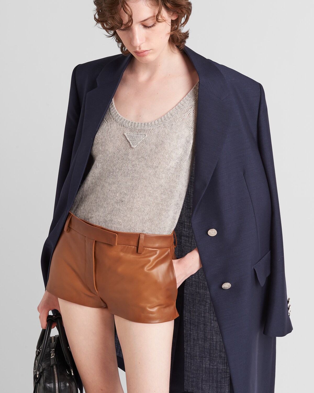 Caramel Nappa Leather Shorts | PRADA