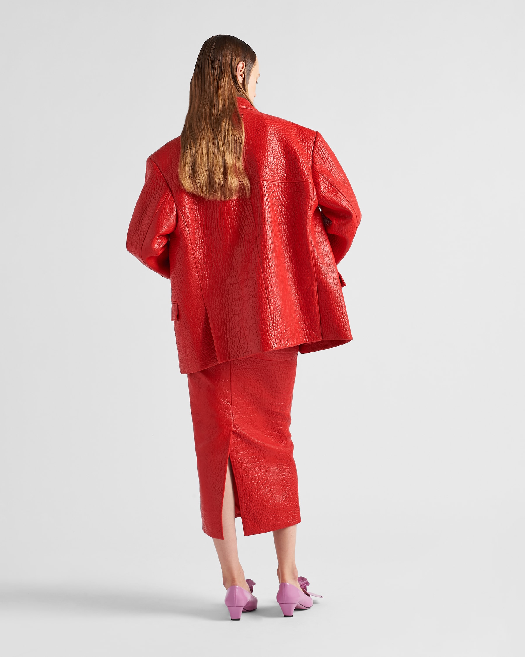 Red Single-breasted Nappa Leather Jacket | PRADA