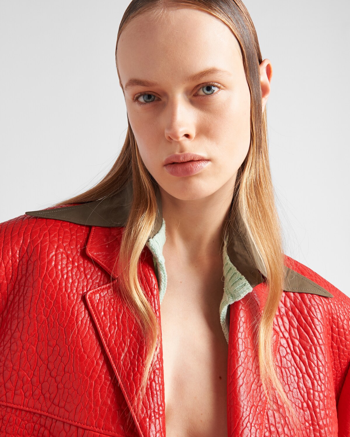 Red Single-breasted Nappa Leather Jacket | PRADA