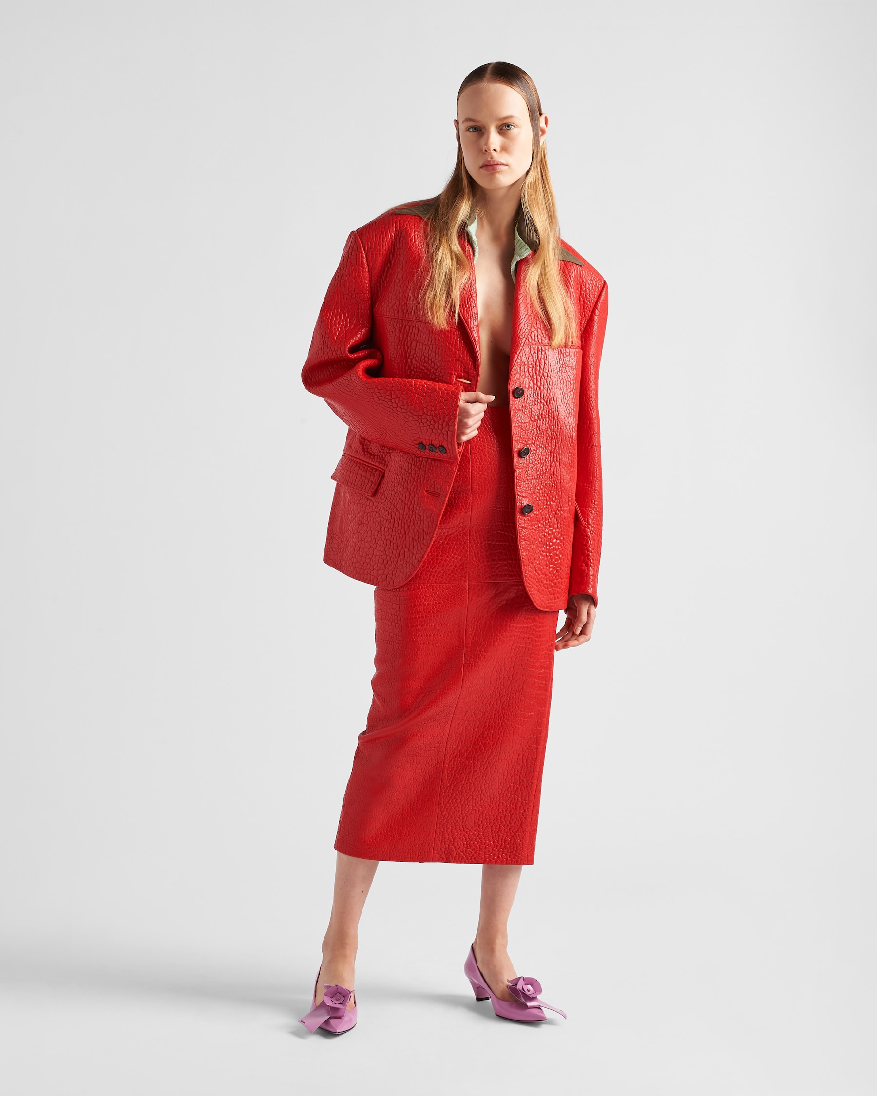 Red Single-breasted Nappa Leather Jacket | PRADA