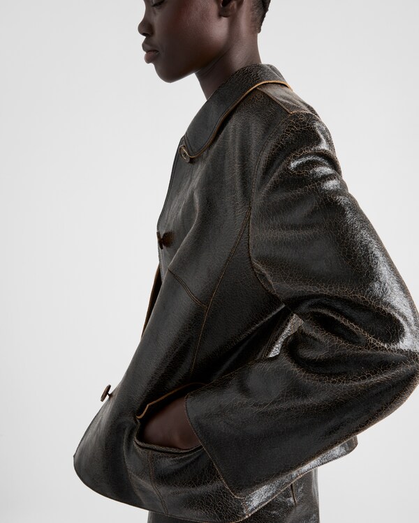 Black Crackle Suede Jacket | PRADA