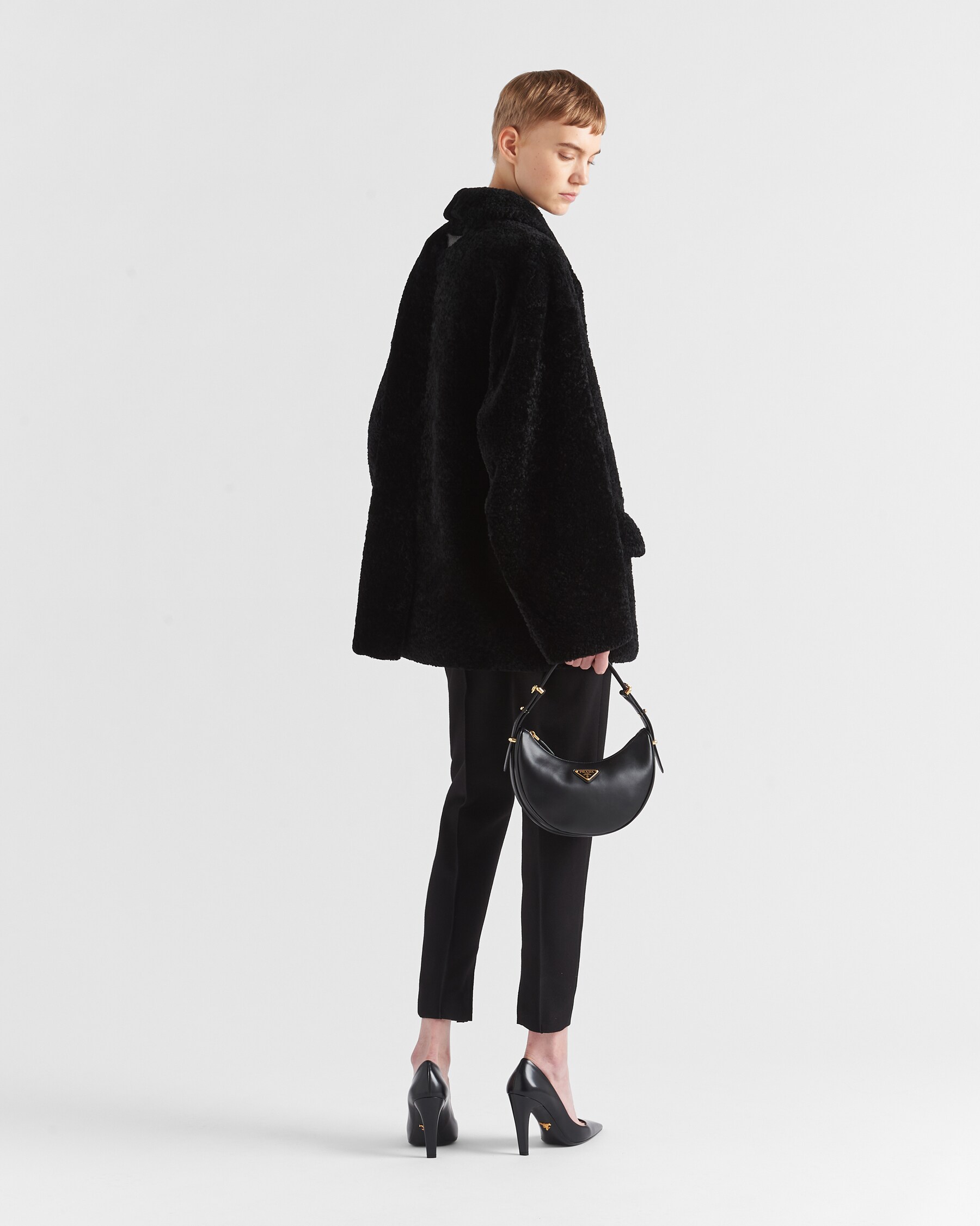 Black Shearling Caban Jacket | PRADA