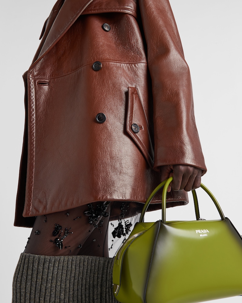 Tobacco Double-breasted Leather Jacket | PRADA