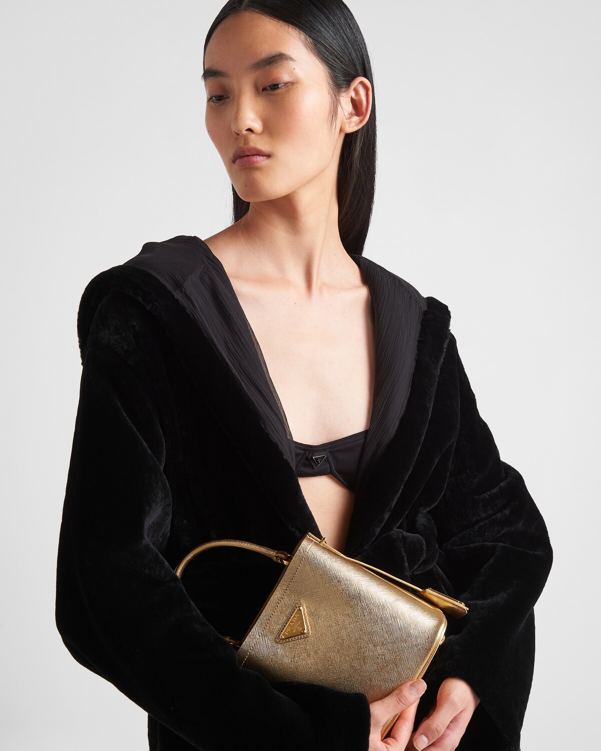 Black Shearling Caban Jacket | PRADA