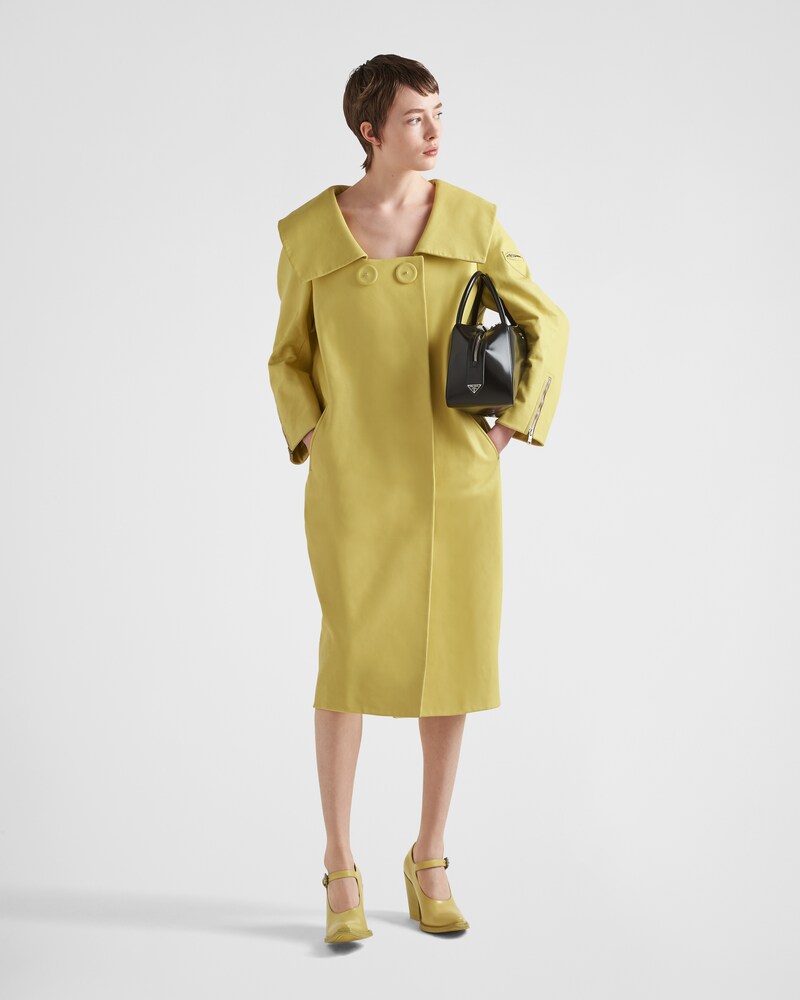 Citron Yellow Leather Coat With Wide Collar | PRADA
