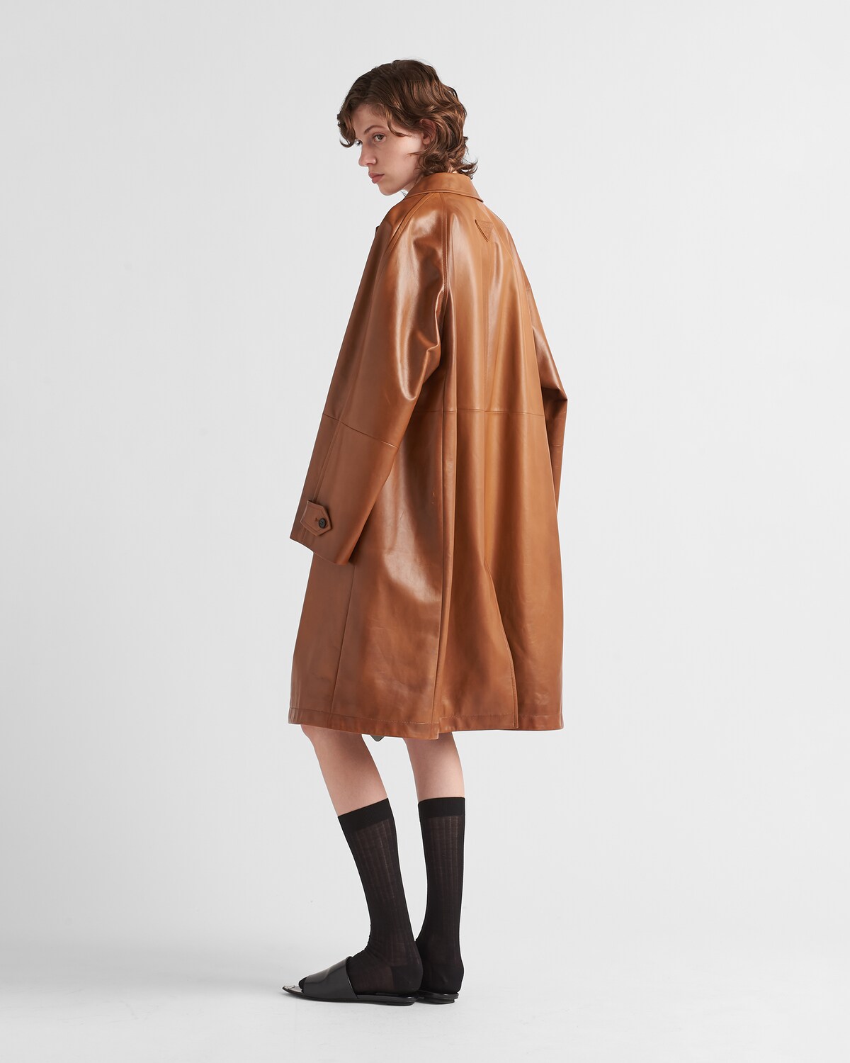 Caramel Nappa Leather Coat | PRADA