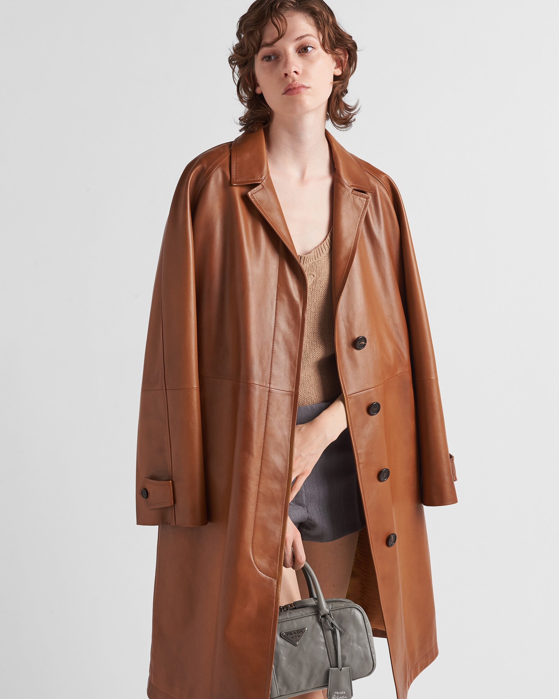 Caramel Nappa Leather Coat | PRADA