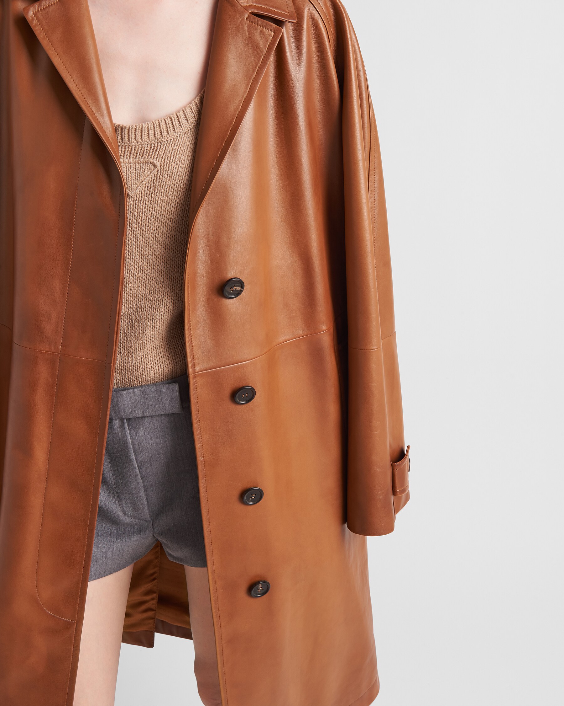Caramel Nappa Leather Coat | PRADA
