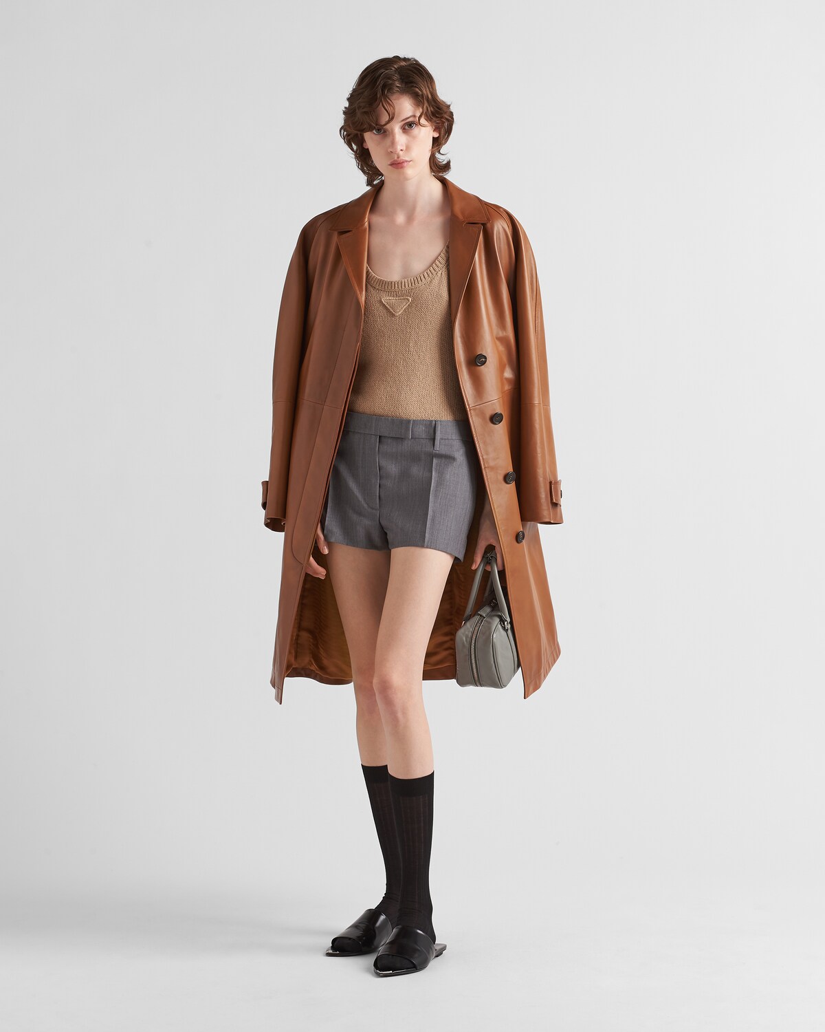 Caramel Nappa Leather Coat | PRADA
