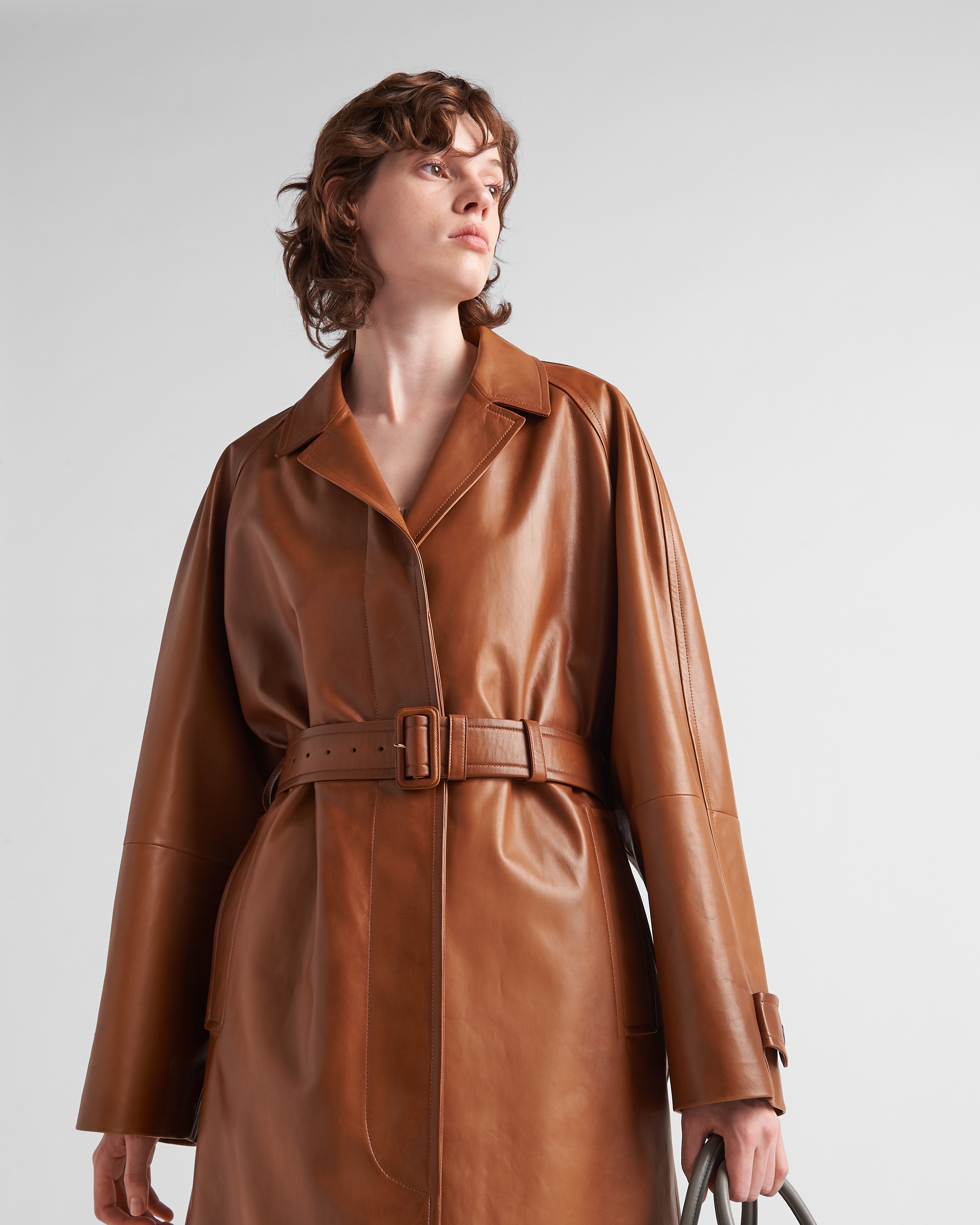 Caramel Nappa Leather Coat | PRADA