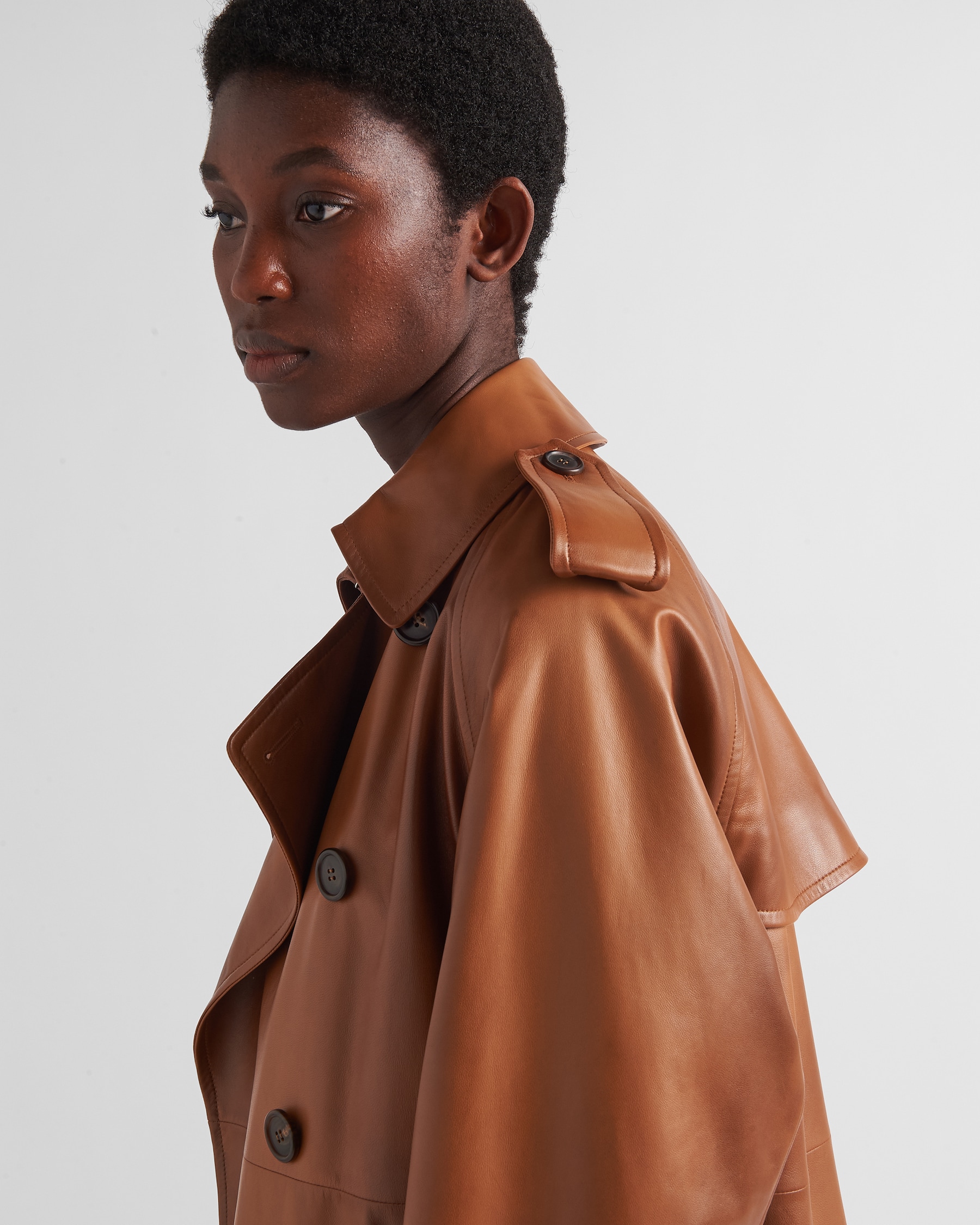 Caramel Nappa Leather Coat | PRADA