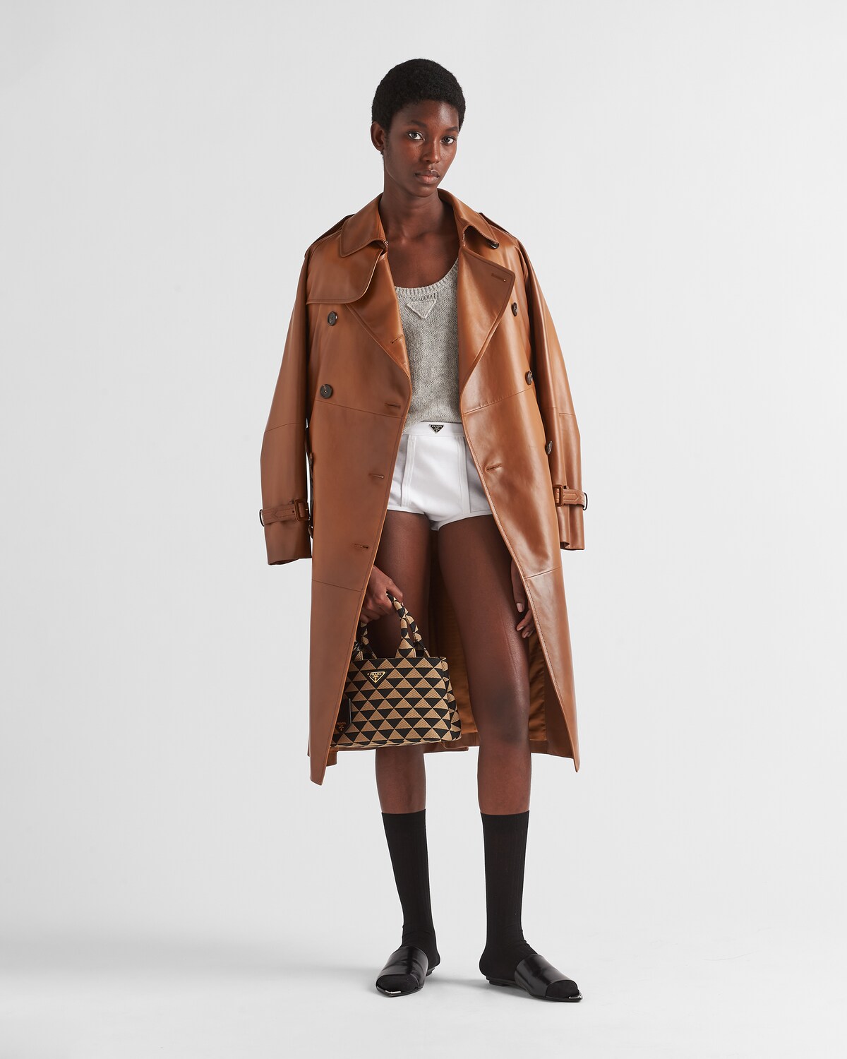 Caramel Nappa Leather Coat | PRADA