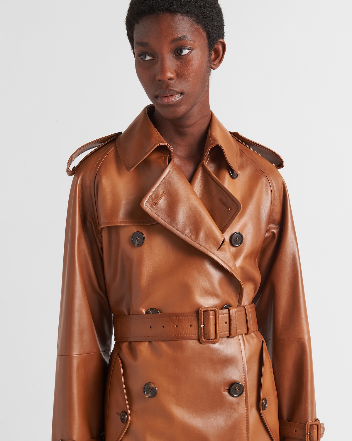 Caramel Nappa Leather Coat | PRADA