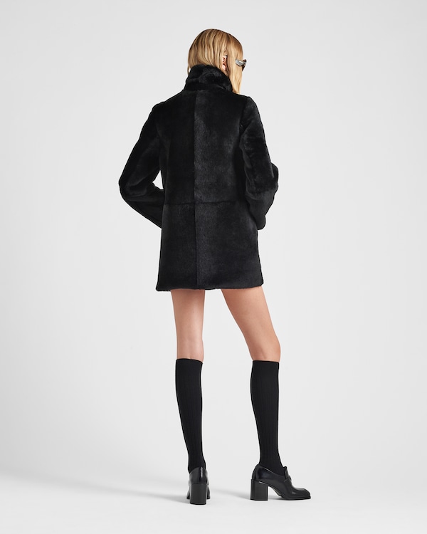 Black Shearling Fur Coat | PRADA