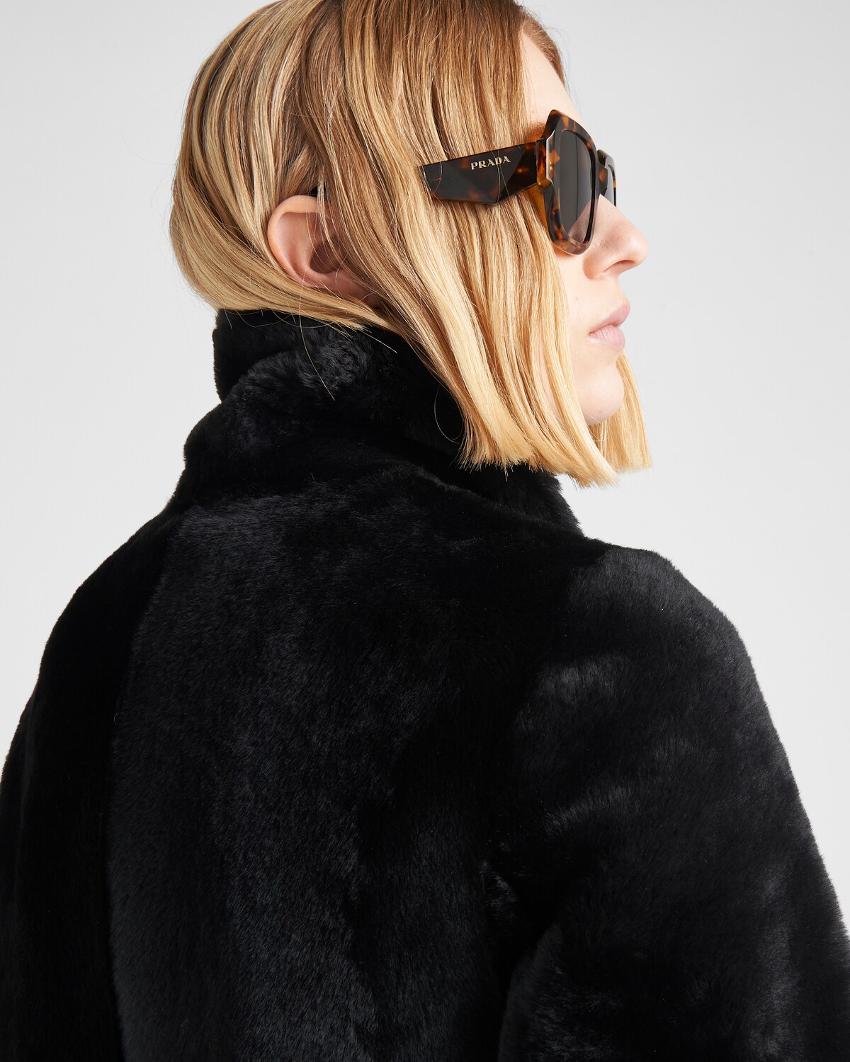 Black Shearling Fur Coat | PRADA