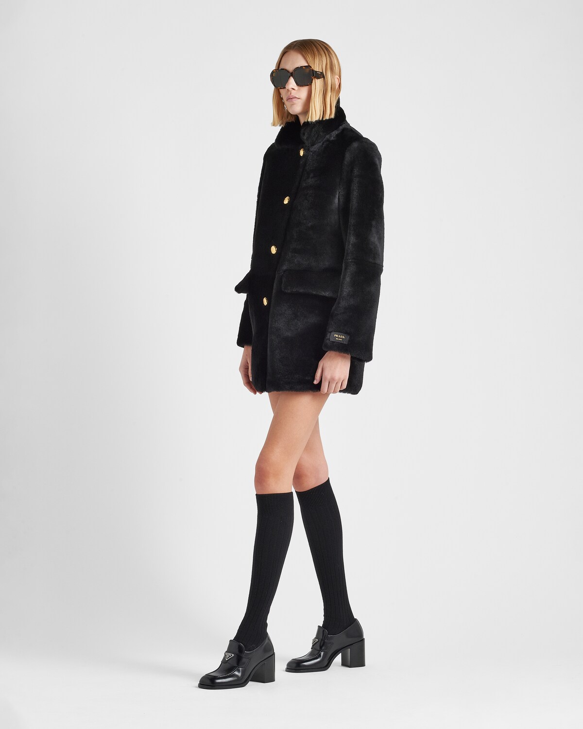 Black Shearling Fur Coat | PRADA
