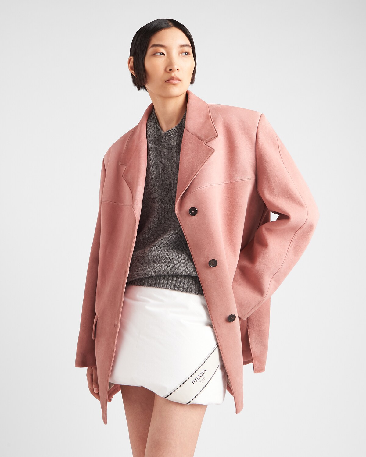 Petal Pink Suede Jacket | PRADA