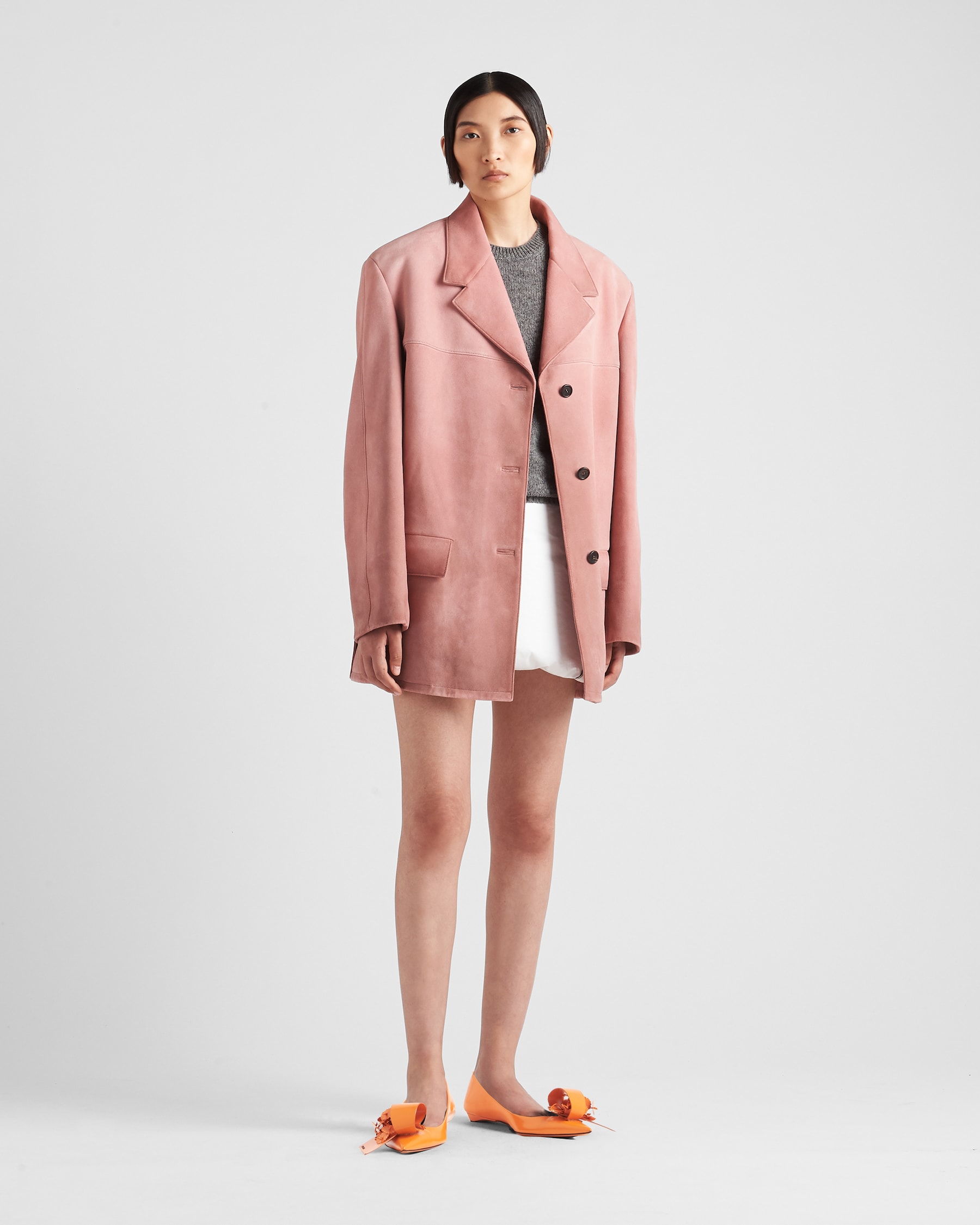 Petal Pink Suede Jacket | PRADA